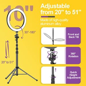 EMART 10” Selfie Ring Light, Round Light with Adjustable Tripod Stand & Phone Holder for Live Stream/Makeup/YouTube Video/TikTok Photography, Dimmable 3 LED Light Modes 10 Brightness Levels