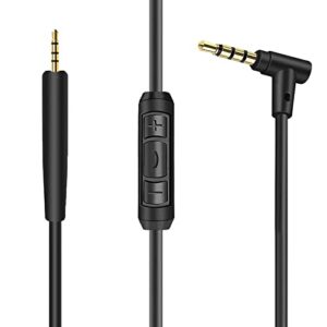 replacement audio cable cord for bose qc25, qc35, quietcomfort 25, quietcomfort 35, oe2,oe2i, on-ear 2 headphones inline mic/remote control – black