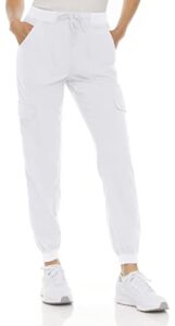 marilyn monroe womens stretch knitwaist six pocket scrub joggers, white, s