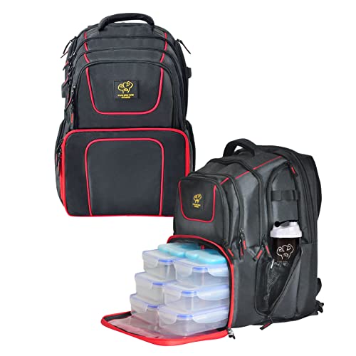 519 Fitness Meal Prep Backpack, 6 Meal Insulated Bodybuilding Lunch Rucksack with Computer Compartment for Men and Women to Hiking/Picnic-Includes 6 Leakproof Meal Containers, 2 Ice Packs and Shaker