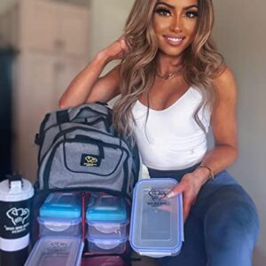 519 Fitness Meal Prep Backpack, 6 Meal Insulated Bodybuilding Lunch Rucksack with Computer Compartment for Men and Women to Hiking/Picnic-Includes 6 Leakproof Meal Containers, 2 Ice Packs and Shaker