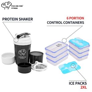 519 Fitness Meal Prep Backpack, 6 Meal Insulated Bodybuilding Lunch Rucksack with Computer Compartment for Men and Women to Hiking/Picnic-Includes 6 Leakproof Meal Containers, 2 Ice Packs and Shaker