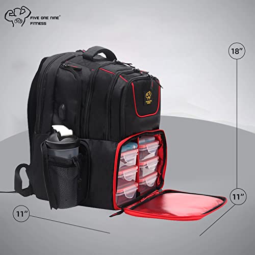 519 Fitness Meal Prep Backpack, 6 Meal Insulated Bodybuilding Lunch Rucksack with Computer Compartment for Men and Women to Hiking/Picnic-Includes 6 Leakproof Meal Containers, 2 Ice Packs and Shaker