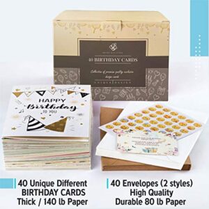 Happy Birthday Cards Assortment - Bday Cards in Bulk - 5x7 Assorted Variety Box Set 40 Pack Unique Designs with Envelopes - Birthday Card for Men Women Kids - for Office - Greeting Message Inside