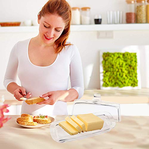 Bezrat Glass Butter Dish | Premium Butter Dish with Lid and Easy Grip Handle | Easy to Use and 100% Food Safe - Dishwasher Safe | Classic Addition