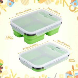 CORESLUX Collapsible Silicone Bento Lunch Box for Adult, 3 Compartment Eco Foldable Lunch Food Container Kit, BPA Free, Safe in Microwave, Dishwasher & Freezer (Green)