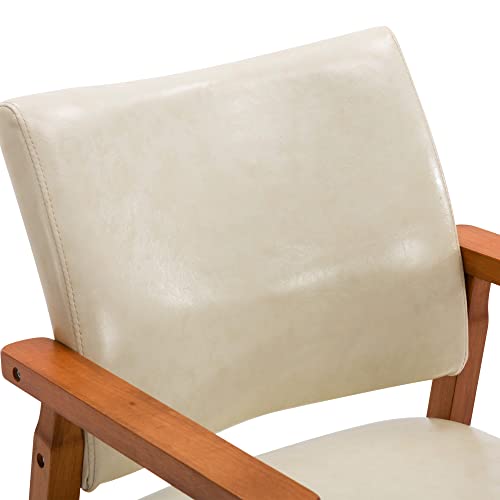 NOB Mid-Century Dining Side Chair with Faux Leather Seat in Beige, handrail Chair