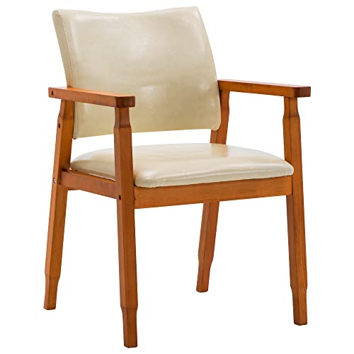 NOB Mid-Century Dining Side Chair with Faux Leather Seat in Beige, handrail Chair