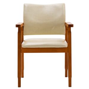 NOB Mid-Century Dining Side Chair with Faux Leather Seat in Beige, handrail Chair