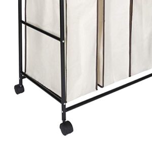 Laundry Sorter Cart 3 Section with Hanging Bar Heavy Duty Laundry Basket on Wheels Rolling Laundry Hamper with Removable Bags