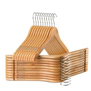 high-grade wooden shirt hangers with rubber grips (20 pack) smooth & durable wood hangers with grips non slip - slim & sleek space saving hangers with notches & 360 hook - ideal for camisoles, rompers