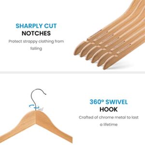 High-Grade Wooden Shirt Hangers with Rubber Grips (20 Pack) Smooth & Durable Wood Hangers with Grips Non Slip - Slim & Sleek Space Saving Hangers with Notches & 360 Hook - Ideal for Camisoles, Rompers