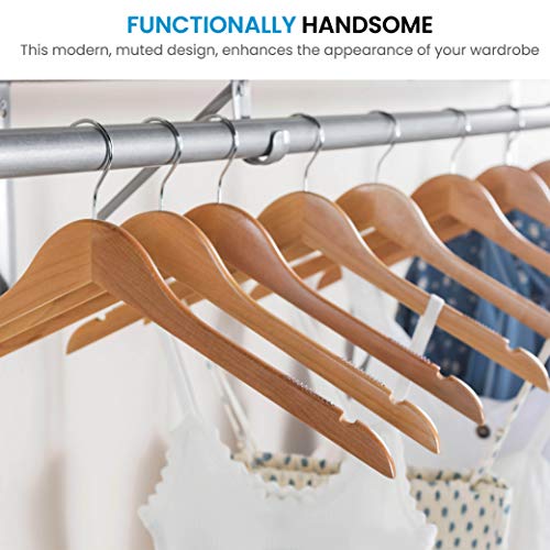 High-Grade Wooden Shirt Hangers with Rubber Grips (20 Pack) Smooth & Durable Wood Hangers with Grips Non Slip - Slim & Sleek Space Saving Hangers with Notches & 360 Hook - Ideal for Camisoles, Rompers