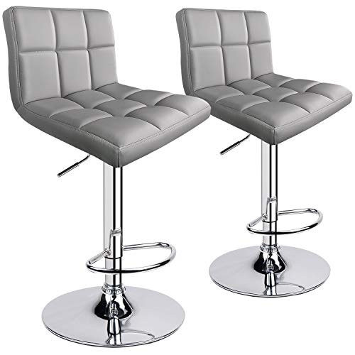 Leopard Bar Stools, Modern PU Leather Adjustable Swivel Bar Stool with Back, Set of 2 (Light Grey)