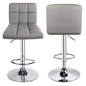 Leopard Bar Stools, Modern PU Leather Adjustable Swivel Bar Stool with Back, Set of 2 (Light Grey)