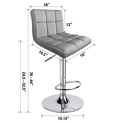 Leopard Bar Stools, Modern PU Leather Adjustable Swivel Bar Stool with Back, Set of 2 (Light Grey)