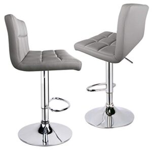 Leopard Bar Stools, Modern PU Leather Adjustable Swivel Bar Stool with Back, Set of 2 (Light Grey)