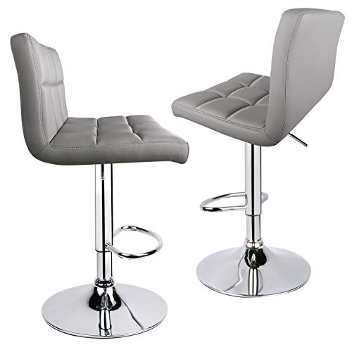 Leopard Bar Stools, Modern PU Leather Adjustable Swivel Bar Stool with Back, Set of 2 (Light Grey)