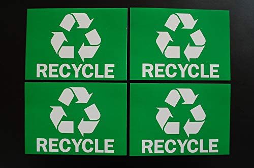 (4 Pack) Recycle Stickers Trash Bin Sticker Label - 5" X 3.5" - Waterproof Garbage Waste from Recycling - Great for Metal Aluminum Steel or Plastic Trash Cans - Indoor & Outdoor (X4PS8)