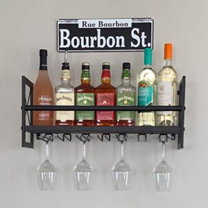 mbqq industrial wine racks wall mounted with stemware racks,23.6in rustic metal hanging wine holder,bottle holder with 7 stem glass holder,metal&wood shelves home decor wall shelf