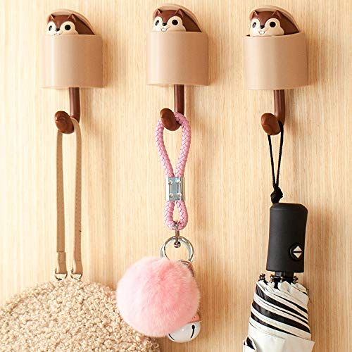 4Pcs Cute Cartoon Creative Squirrel Small Keychain Hooks ,Kids Cute Hooks Coat Wall Hooks , Adhesive Shower Towel Hooks , Hat Key Hooks ,Squirrel Wall Hook for Decoration