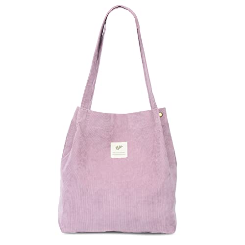 Cloele Corduroy Tote Bag for Women Shoulder Bag with Inner Pocket For Work Beach Lunch Travel And Shopping Grocery (Pink)