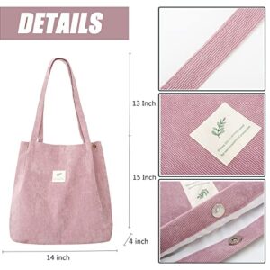 Cloele Corduroy Tote Bag for Women Shoulder Bag with Inner Pocket For Work Beach Lunch Travel And Shopping Grocery (Pink)