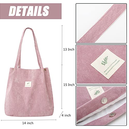 Cloele Corduroy Tote Bag for Women Shoulder Bag with Inner Pocket For Work Beach Lunch Travel And Shopping Grocery (Pink)