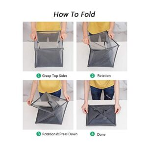 Laundry Hamper Bag with Handles,Portable &Collapsible Dirty Clothes Mesh Basket Foldable for Washing Storage, Kids Room,Dorm or Travel (Black, Single-Layer)