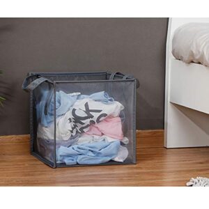 Laundry Hamper Bag with Handles,Portable &Collapsible Dirty Clothes Mesh Basket Foldable for Washing Storage, Kids Room,Dorm or Travel (Black, Single-Layer)