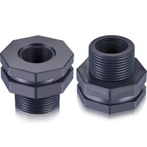 2 pieces pvc bulkhead fitting for rain barrels, aquariums, water tanks (3/4 inch)