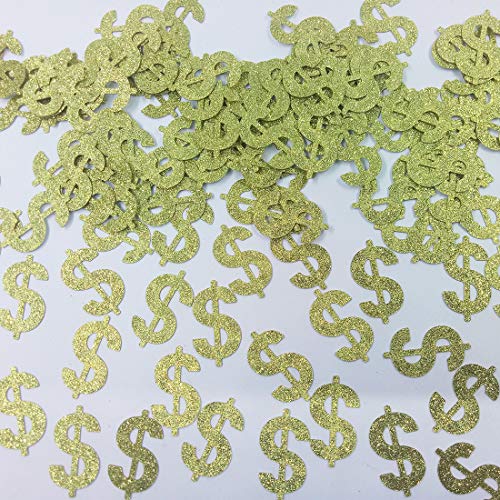 Morndew 100 PCS Glitter Gold Dollar Sign Confetti for Casino Party Wedding Party Birthday party Decorations