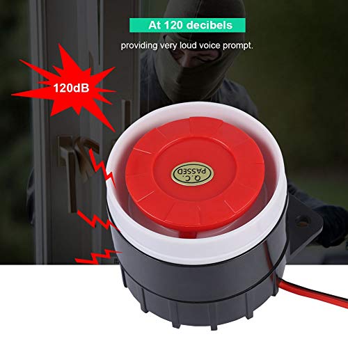 120dB DC 12V Mini Red Wired Loud Alarm Horn Safety Warning/Burglar Horn for Home Security Monitoring System Indoor and Outdoor Safety