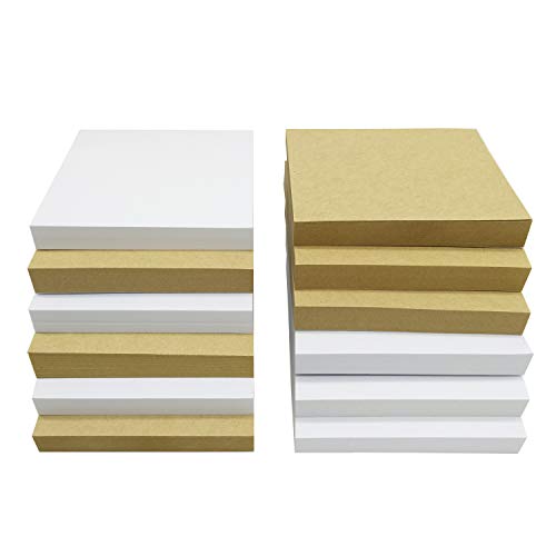 Sticky Notes 3"×3" 2 Colors, 12 Pads Self-Stick Notes, 100 Sheets/Pad, Post Notes for Study, Works, Daily Life (White & Brown)