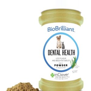 Dental Health Powder for Dogs and Cats, Natural Pet Supplement by InClover, BioBrilliant Dog and Cat Teeth Treat, Helps Dental Health, Daily Supplement for Pets, Natural Whey Goat Milk, Sweeten Breath