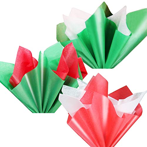 Lulu Home 180 Sheets Christmas Tissue Paper, Assorted Colors(White, Green, Red) Premium Quality Tissue Gift Wrapping Paper Crafts