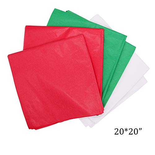 Lulu Home 180 Sheets Christmas Tissue Paper, Assorted Colors(White, Green, Red) Premium Quality Tissue Gift Wrapping Paper Crafts