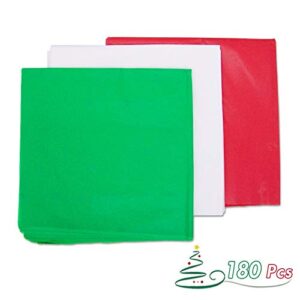 Lulu Home 180 Sheets Christmas Tissue Paper, Assorted Colors(White, Green, Red) Premium Quality Tissue Gift Wrapping Paper Crafts