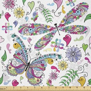 ambesonne dragonfly fabric by the yard, butterfly dragonfly paisley complex motifs with diverse lines art image, stretch knit fabric for clothing sewing and arts crafts, 1 yard, multicolor