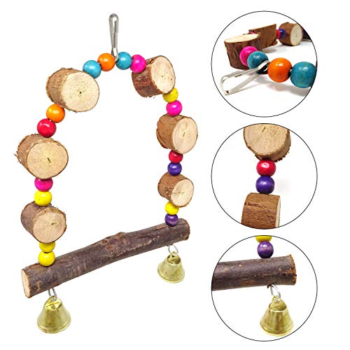 HONBAY Wooden Bird Swing Perch Parrot Hanging Toy for Small Sized Birds