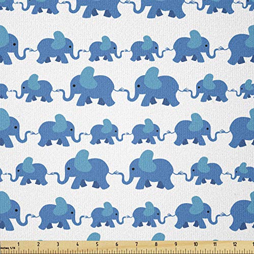 Ambesonne Animal Fabric by The Yard, Pattern Theme Blue Color Animals Horizontal Pattern, Stretch Knit Fabric for Clothing Sewing and Arts Crafts, 1 Yard, White Blue