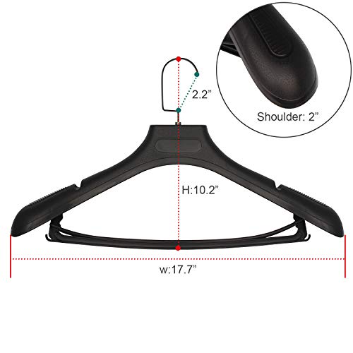 Plastic Extra Wide Suit Hangers, Pack of 15, Width: 17.7",Notched Shoulders & Swivel Hooks, Black