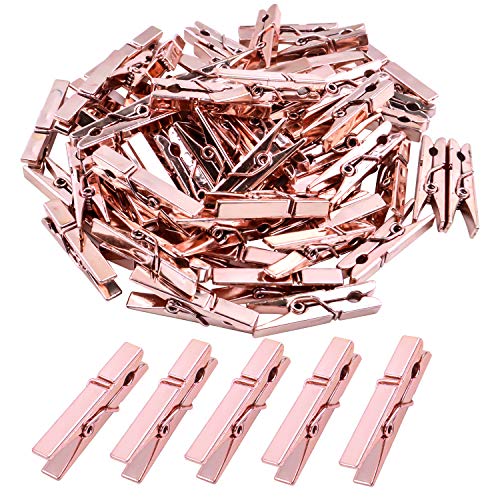 Mini Plastic Clips, 100 Pieces Rose Gold Photo Paper Pegs Clothespins Craft Clips for Hanging Pictures Clothes Paper Arts Crafts, Length : 3.5cm