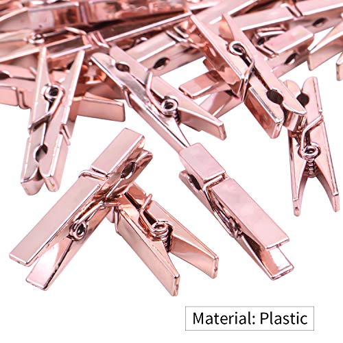 Mini Plastic Clips, 100 Pieces Rose Gold Photo Paper Pegs Clothespins Craft Clips for Hanging Pictures Clothes Paper Arts Crafts, Length : 3.5cm