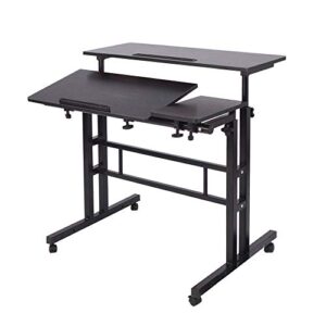 dlandhome adjustable rolling desk standing desk, sit-stand desk cart mobile computer desk stand up desk office desk riser standing table workstation mobile desk, black