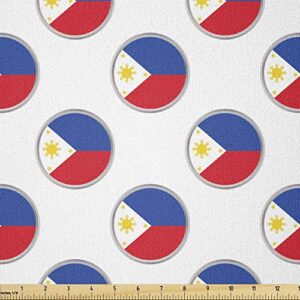 ambesonne phillipine fabric by the yard, pattern from the circles with flag of philippines national graphic, stretch knit fabric for clothing sewing and arts crafts, 1 yard, blue red