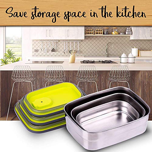 Bento Lunch Box for Kids Adults, Stainless Steel Leakproof Lunch Containers Boxs for Kids Storage, Vacuum Fresh-Keeping for School Work Picnic, Food-grade Silicone