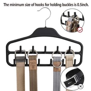 Belt Hanger Rack Holder for Closet, Sturdy Belt Organizer with 360 Degree Swivel, 11 Large Sturdy Belt Hooks, Non Slip Rubberized Belt Storage, Black