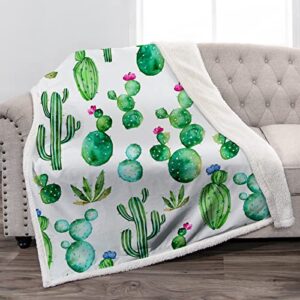 jekeno cactus gifts throw blanket - cactus sherpa soft blanket for women girls kids adult christmas birthday warm gift green cactus flower print soft throw sofa bed home living room decoration 50"x60"