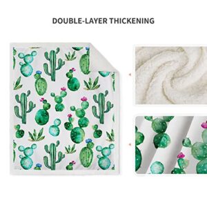 Jekeno Cactus Gifts Throw Blanket - Cactus Sherpa Soft Blanket for Women Girls Kids Adult Christmas Birthday Warm Gift Green Cactus Flower Print Soft Throw Sofa Bed Home Living Room Decoration 50"x60"